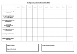 Poetry Comparison Checklist (Essay Cover Sheet) | Teaching Resources