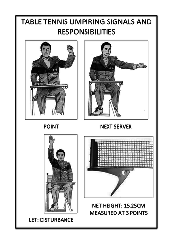 Table tennis umpiring signals work sheet | Teaching Resources