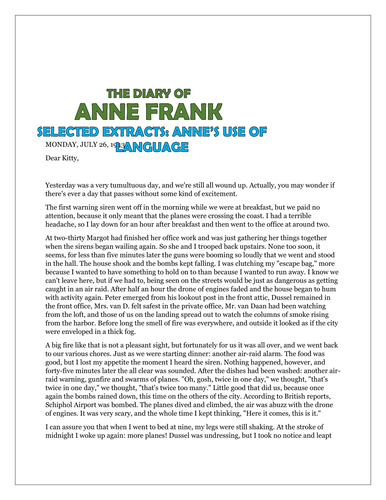 The Diary of Anne Frank - Anne's Use of Language | Teaching Resources