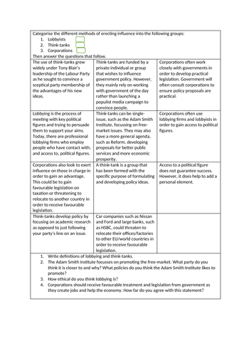 Component 1: UK Politics, Democracy and Participation: Pressure groups ...