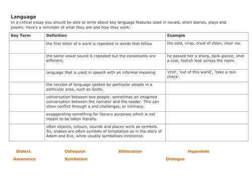 Language Features Table | Teaching Resources