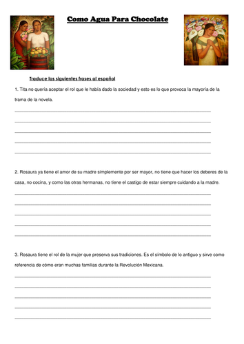 Como Agua Para Chocolate Tita and Rosaura translations | Teaching Resources