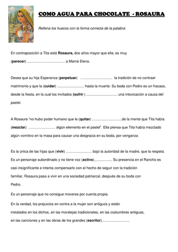 Como Agua Para Chocolate - Rosaura grammar exercise | Teaching Resources