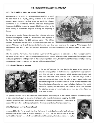 African American History - The Rise and Fall of Slavery - Reading ...