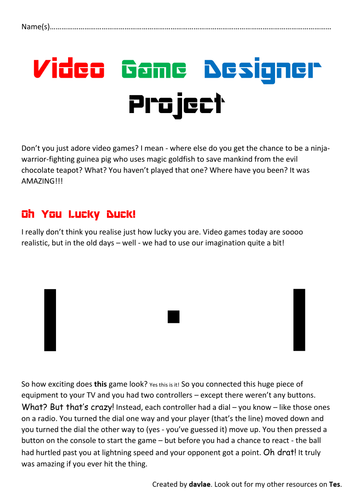 Video Game Designer Project | Teaching Resources