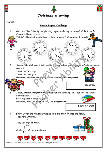 Year 3 Christmas Maths / all topics - 3 levels | Teaching Resources