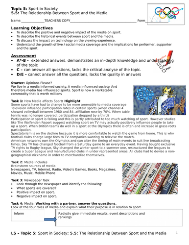 A-level Edexcel Spec 2016: Topic 5 Sport & Society Full Lessons ...