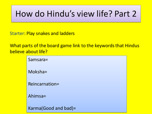 KS3 RE/RS lesson on Hinduism - Hindu life | Teaching Resources