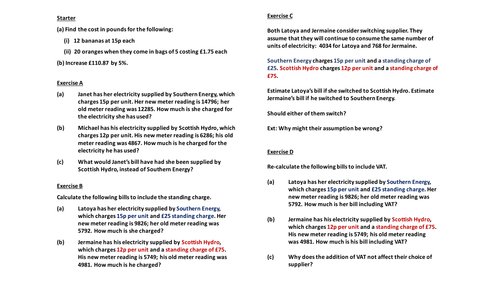 Utility Bills | Teaching Resources