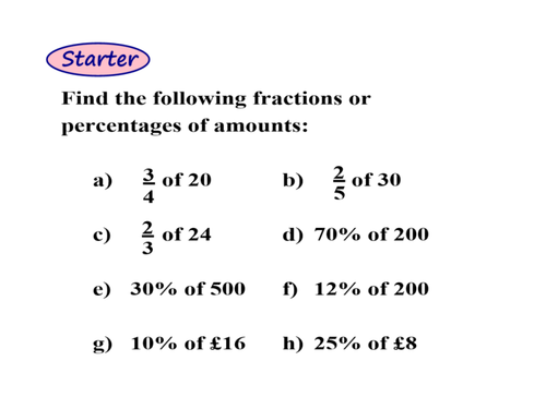 Fraction and Percentage Discounts | Teaching Resources