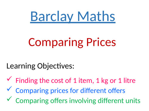 Comparing Prices and Offers | Teaching Resources