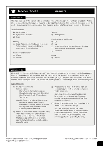 Worksheet Pack for Pearson Edexcel GCSE Music (2016 Specification ...