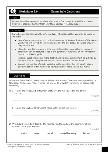 Worksheet Pack for Pearson Edexcel GCSE Music (2016 Specification ...