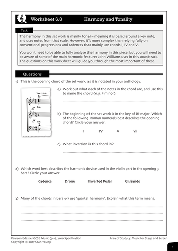 Worksheet Pack for Pearson Edexcel GCSE Music (2016 Specification ...