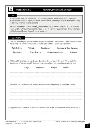 Worksheet Pack for Pearson Edexcel GCSE Music (2016 Specification ...