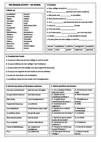 KS4 French : My school (reading, speaking and vocabulary building ...