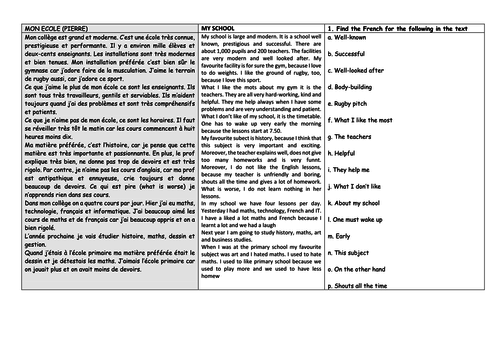 KS4 French : My school (reading, speaking and vocabulary building ...