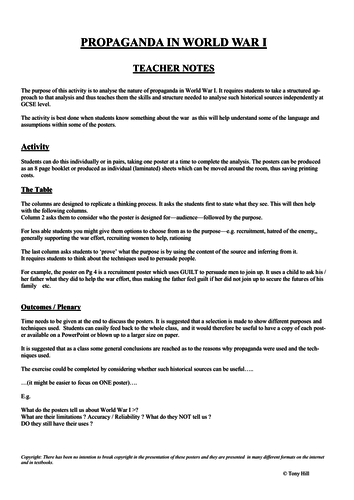 World War I propaganda poster exercise | Teaching Resources