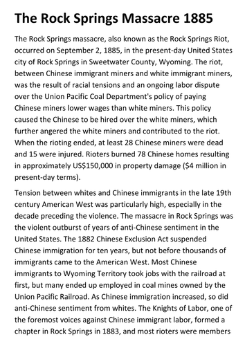 The Rock Springs Massacre Handout | Teaching Resources