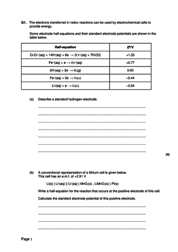 New AQA A Level Chemistry Whole Topic Electrode Potentials and ...