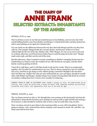 The Diary of Anne Frank - The Inhabitants of the Annex | Teaching Resources