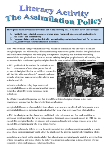 Literacy activity: The Assimilation Policy | Teaching Resources