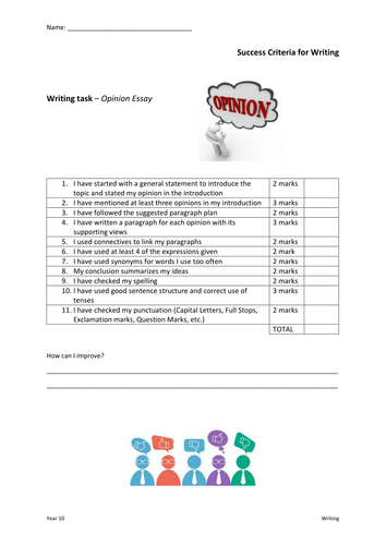 Success Criteria for Writing an Argumentative and an Opinion Essay ...