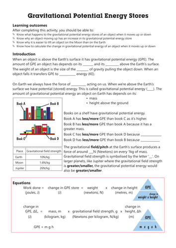 Gravitational potential energy worksheet | Teaching Resources