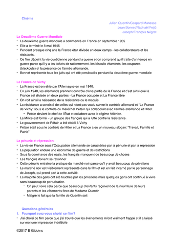 Au revoir les enfants oral questions and answer ideas | Teaching Resources