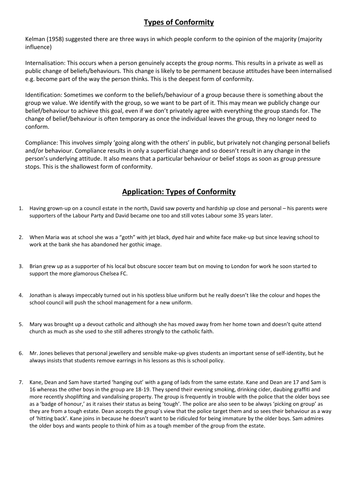 Types and Explanation of Conformity (Social Influence) Year 1 ...