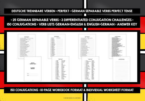 GERMAN SEPARABLE VERBS PERFECT TENSE WORKSHEETS | Teaching Resources