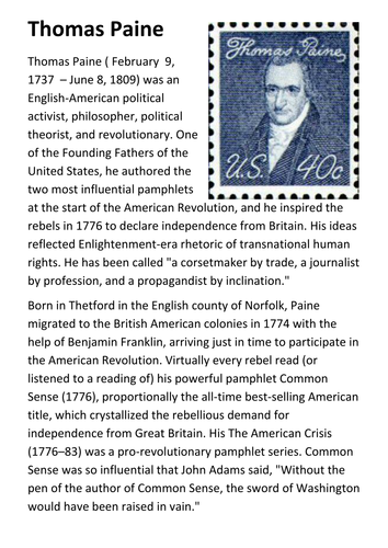 Thomas Paine Handout | Teaching Resources