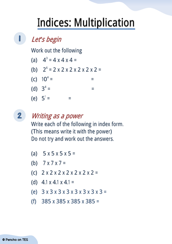 KS3 & GCSE - Indices - Multiplication | Teaching Resources
