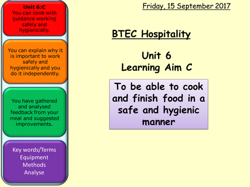 BTEC Hospitality Unit 6: Planning, preparing, cooking and finishing ...