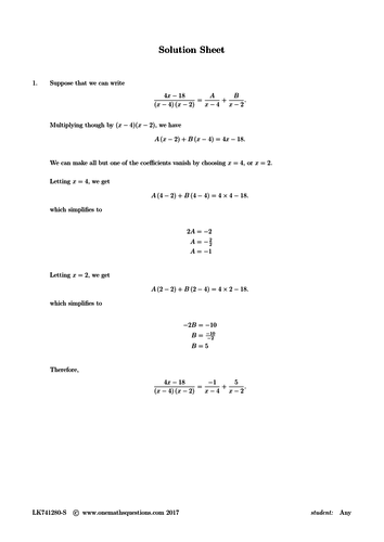 Partial Fraction Questions | Teaching Resources