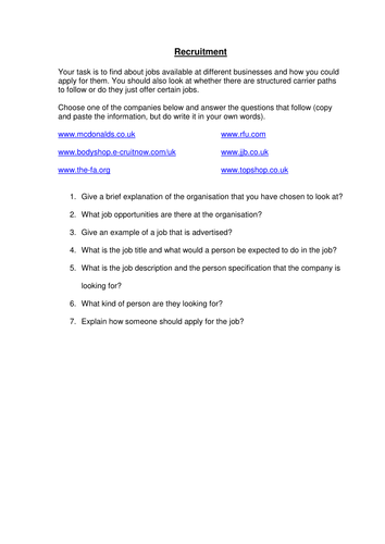 Business Studies – GCSE – People in Business – Recruitment, Selection ...