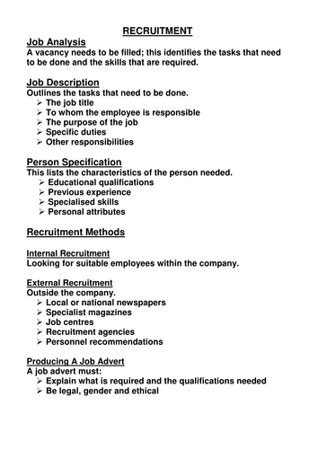 Business Studies – GCSE – People in Business – Recruitment, Selection ...