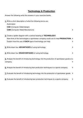 Business Studies – GCSE – Production & Operations Management ...