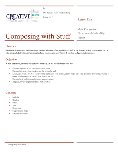 Composing with "Stuff" Music Composition Lesson Plan | Teaching Resources