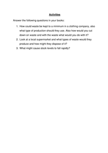 Business Studies – GCSE – Production & Operations Management – Stock ...