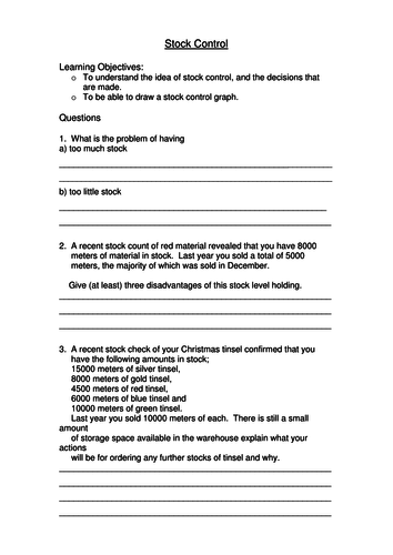 Business Studies – GCSE – Production & Operations Management – Stock ...