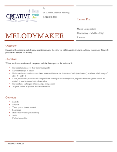 Melody Maker Music Composition Lesson Plan | Teaching Resources