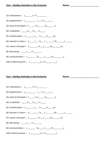 Spanish Years 8, 9 and GCSE - Past Holidays, using the preterite tense ...