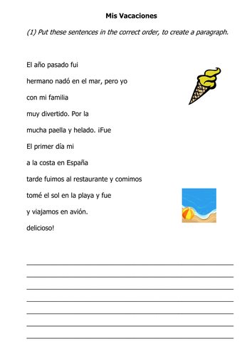 Spanish Years 8, 9 and GCSE - Past Holidays, using the preterite tense ...