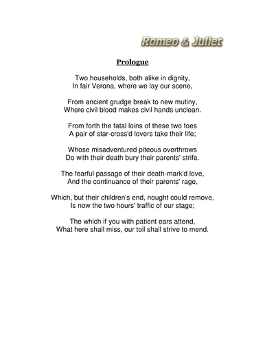 Romeo and Juliet GCSE 1-9 Prologue revision | Teaching Resources
