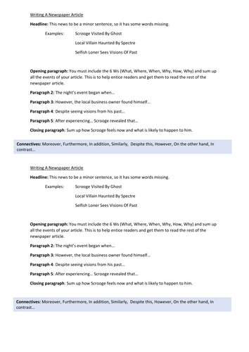 A Christmas Carol - Writing A Newspaper | Teaching Resources