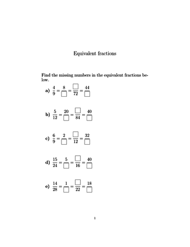 Equivalent fractions worksheet no 2 (with solutions) | Teaching Resources