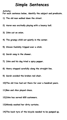 Simple Sentence Worksheets | Teaching Resources