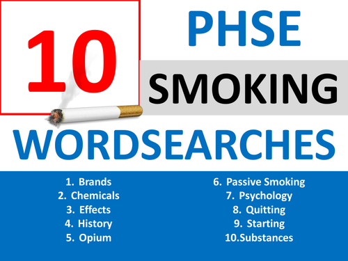 10 Smoking Wordsearches PHSE PSHE Keyword Starters Homework Cover ...