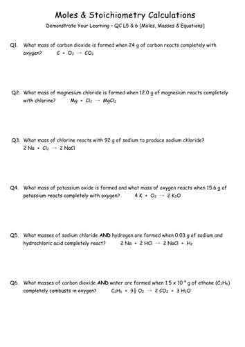 Moles Calculations (n=m/Mr), GCSE AQA Chem, Lots of Maths. | Teaching ...